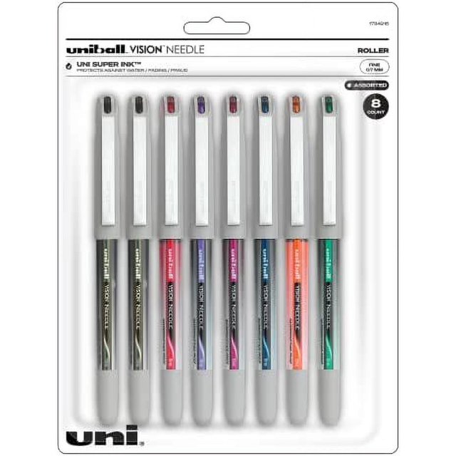 uni-ball Vision Needle Rollerball Pens Fine Point, 0.7mm, Assorted, 8 ...