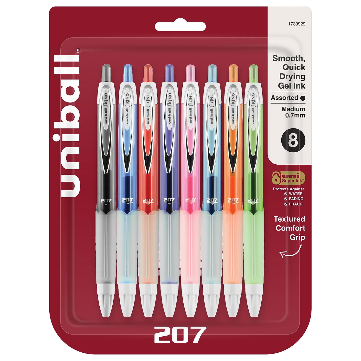 Uni-Ball Signo 207 Retractable Gel Pens, Medium Point, Assorted Ink, 8 ...