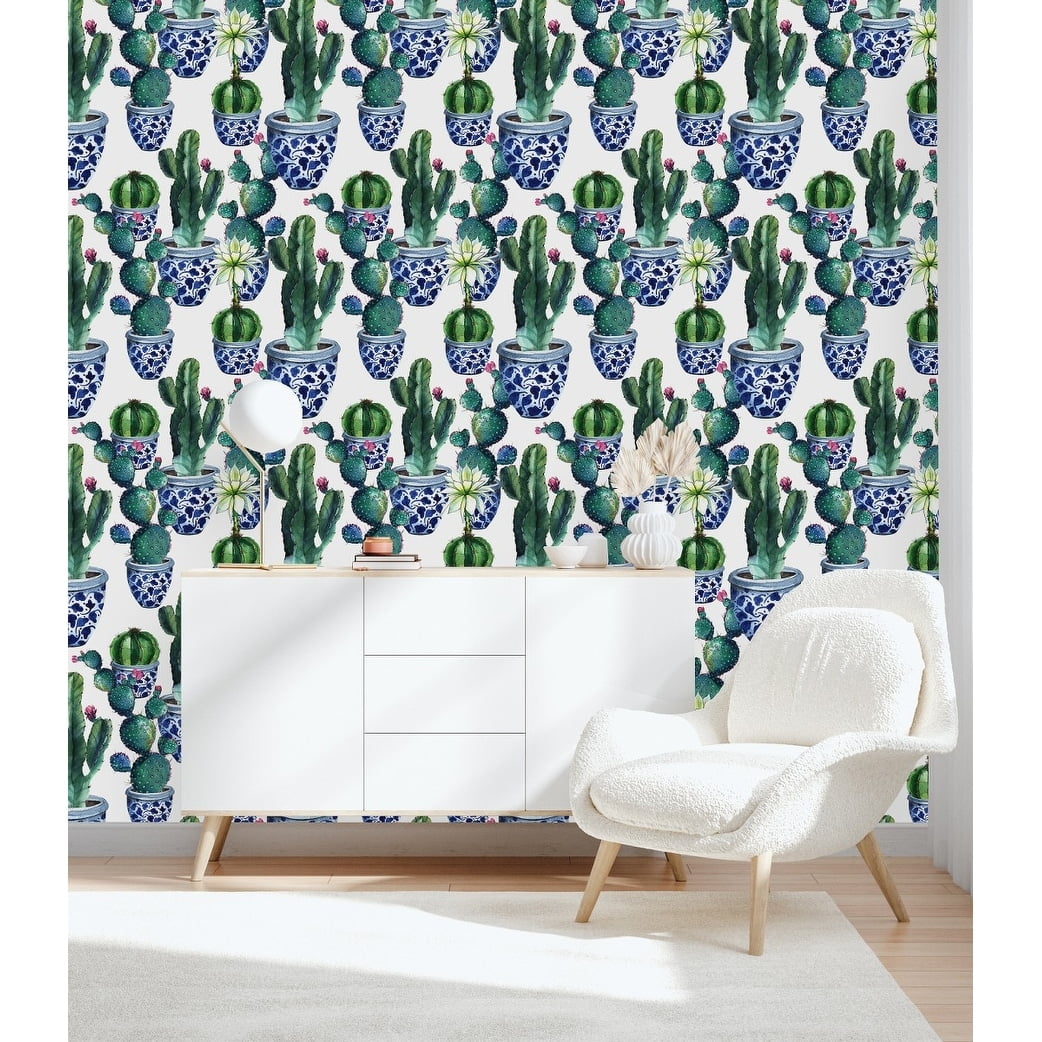uniQstiQ Cactus in Pot Wallpaper Peel and Stick and Prepasted 25"W x 225"H - Pre-pasted ...
