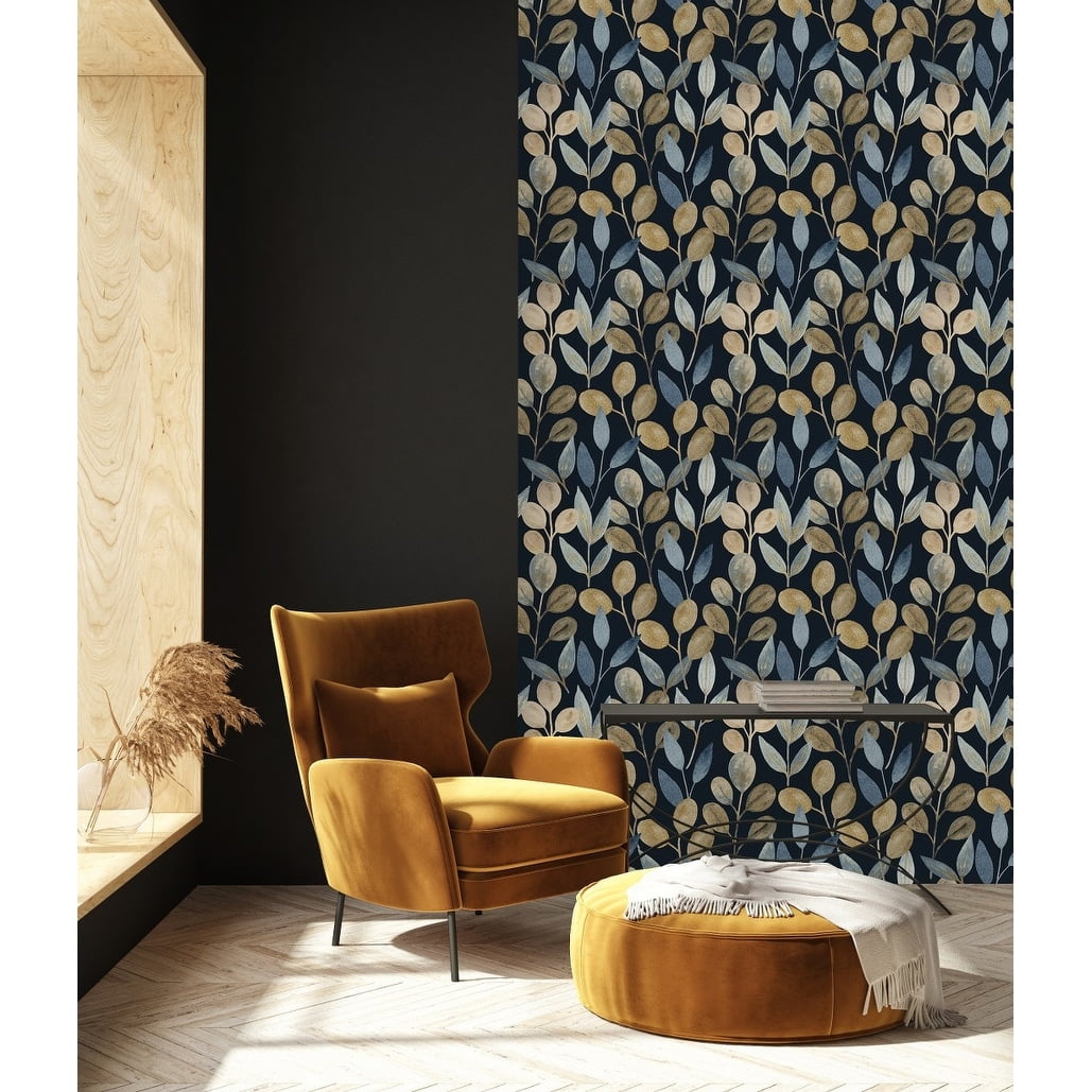 uniQstiQ Dark Wallpaper with Gold Leaves Peel and Stick and Prepasted 25"W x 225"H - Pre-pasted ...