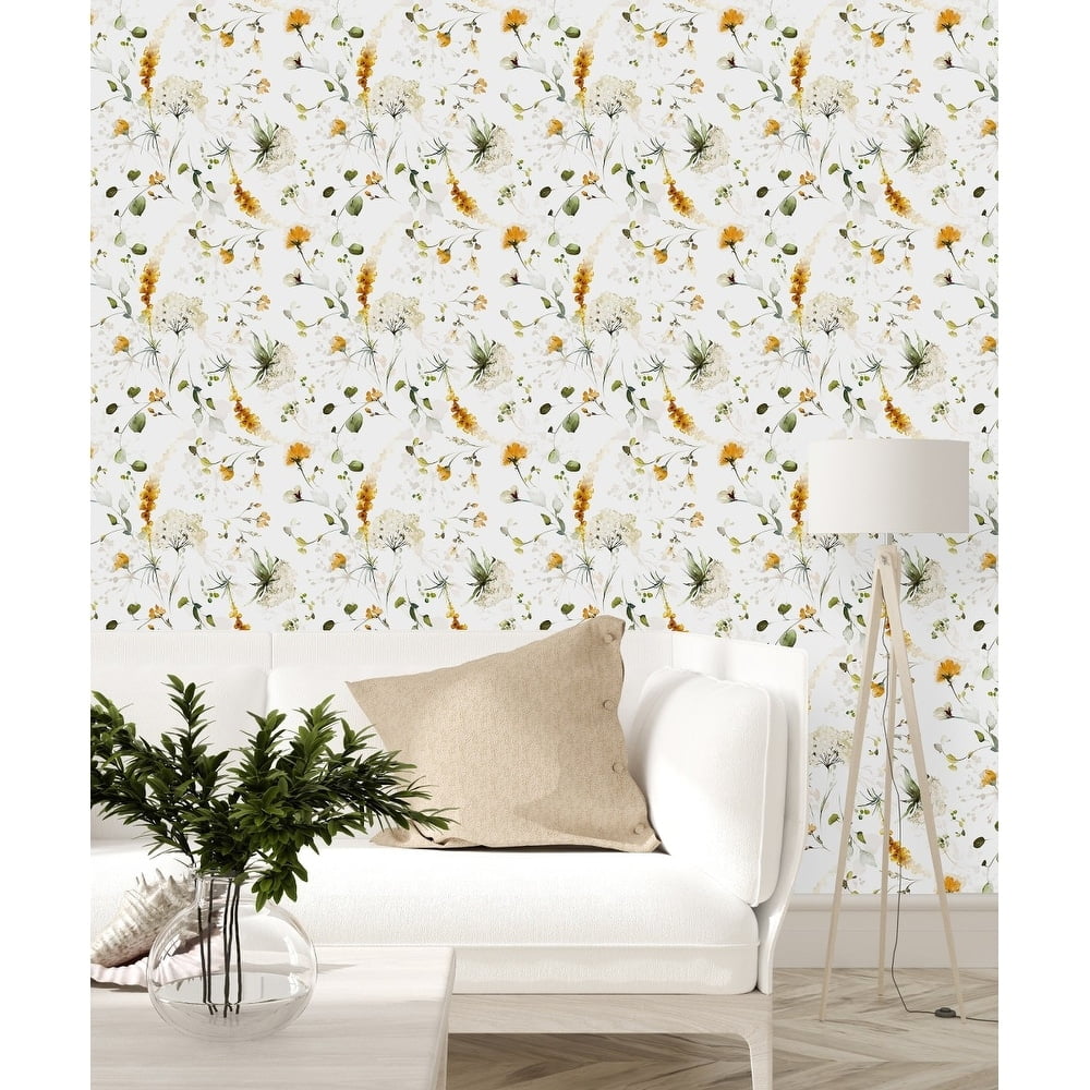 uniQstiQ Yellow Wildflowers Wallpaper Peel and Stick and Prepasted 25"W ...