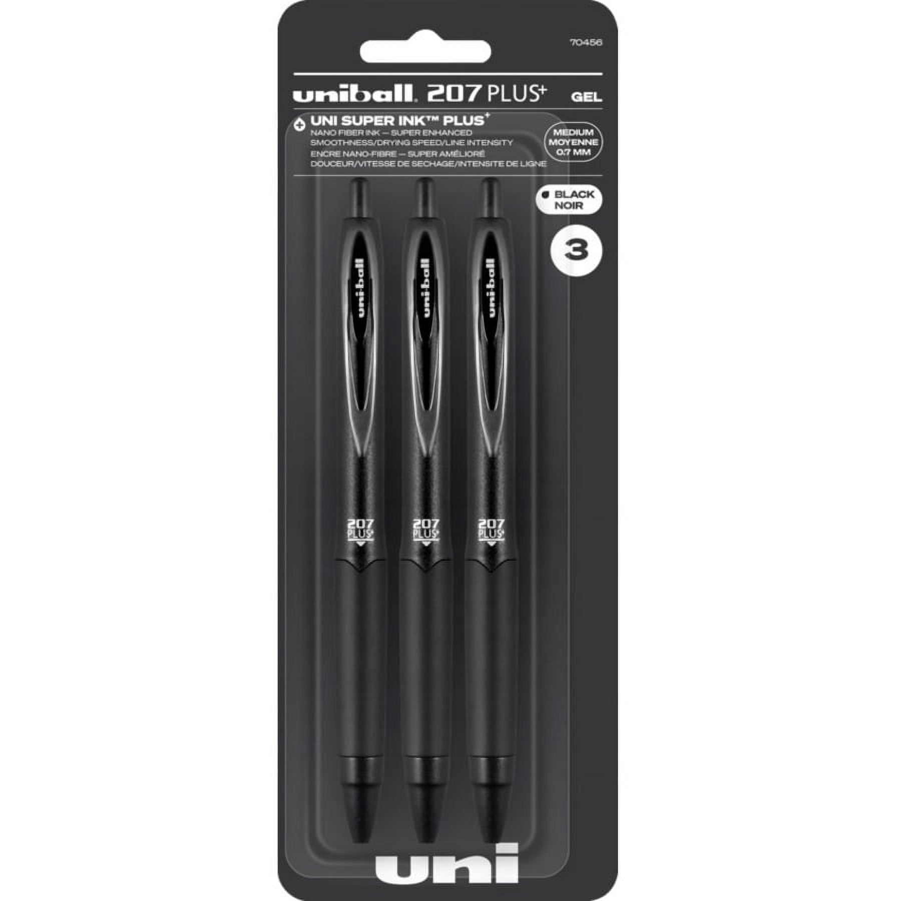 uniball 70456 207 Plus+ Retractable Gel Pens Black Nanofiber Ink - 3 ...