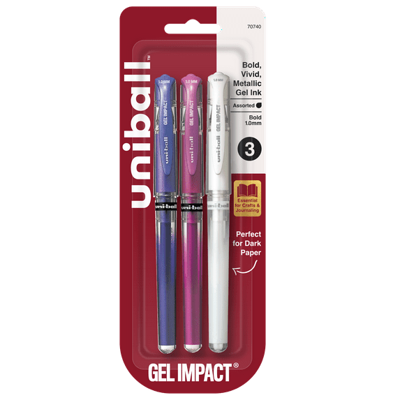uniball™ Gel Impact Pens, Bold Point (1.0mm), Assorted Pastel, 3 Pack ...