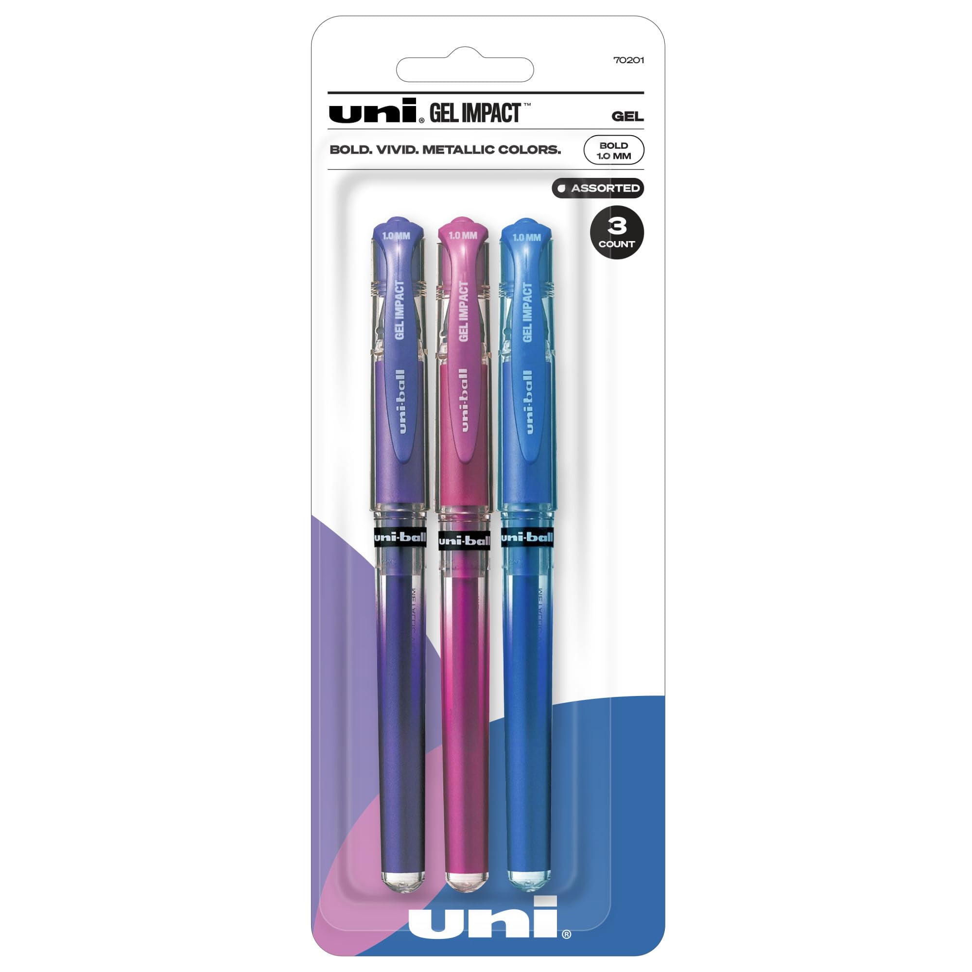 uniball Signo Gel Impact Pens, Bold Point (1.0mm), Assorted Metallic, 3 ...