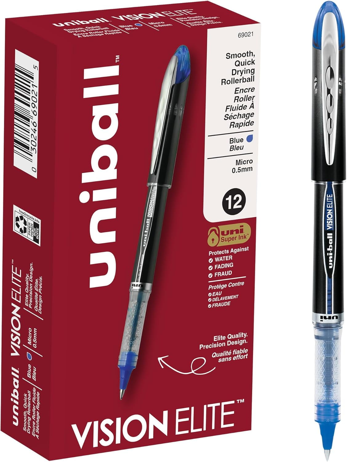 uniball Vision Elite Rollerball Pens with 0.5mm Fine Point Micro Tip ...