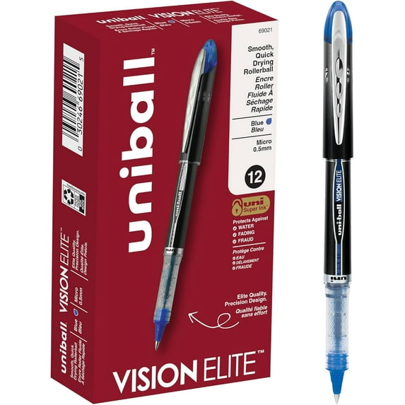 uniball Vision Elite Rollerball Pens with 0.5mm Fine Point Micro Tip ...