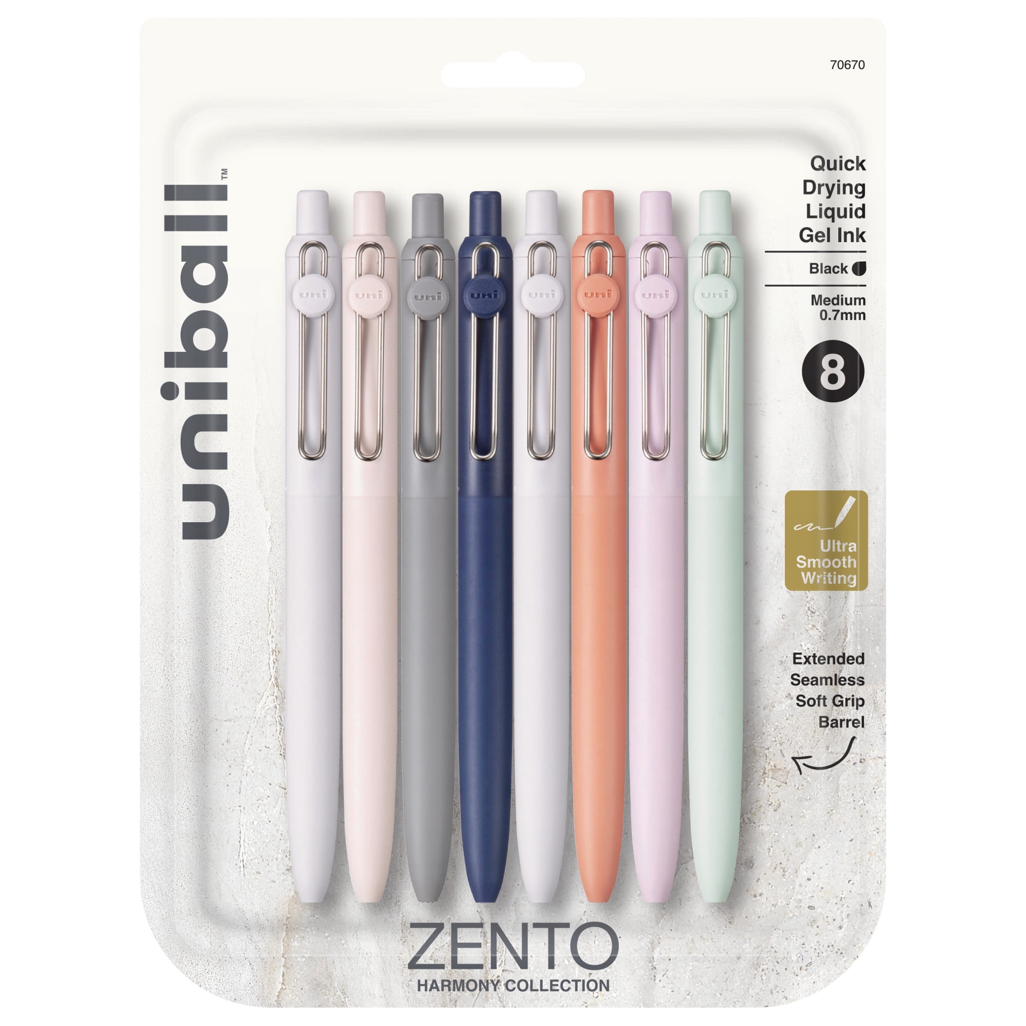 uniball Zento Retractable Liquid Gel Pens, 0.7mm Medium Point, Black ...