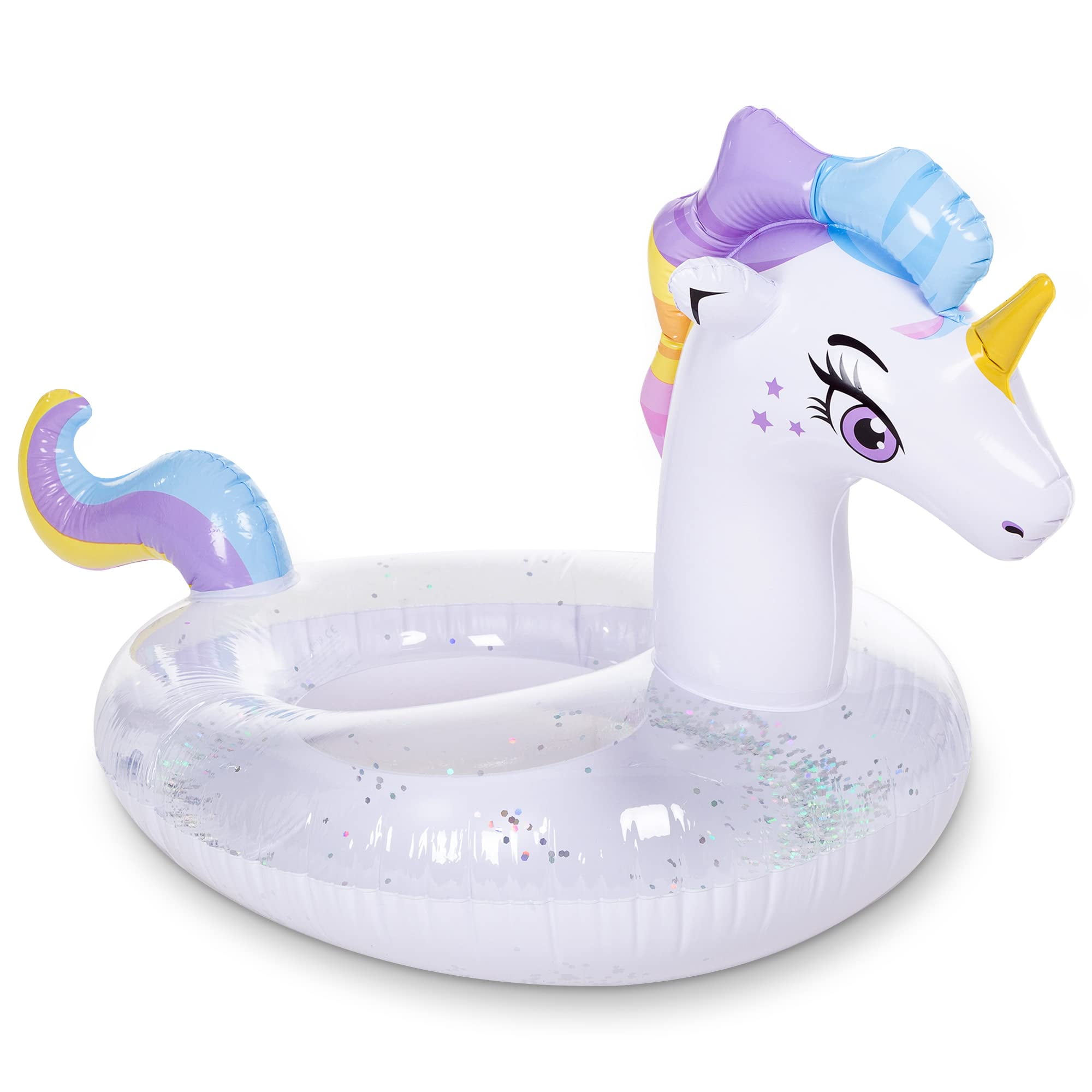 Glittery Unicorn Pool Float, Beach Floaties, Pool Party Toys for Kids ...