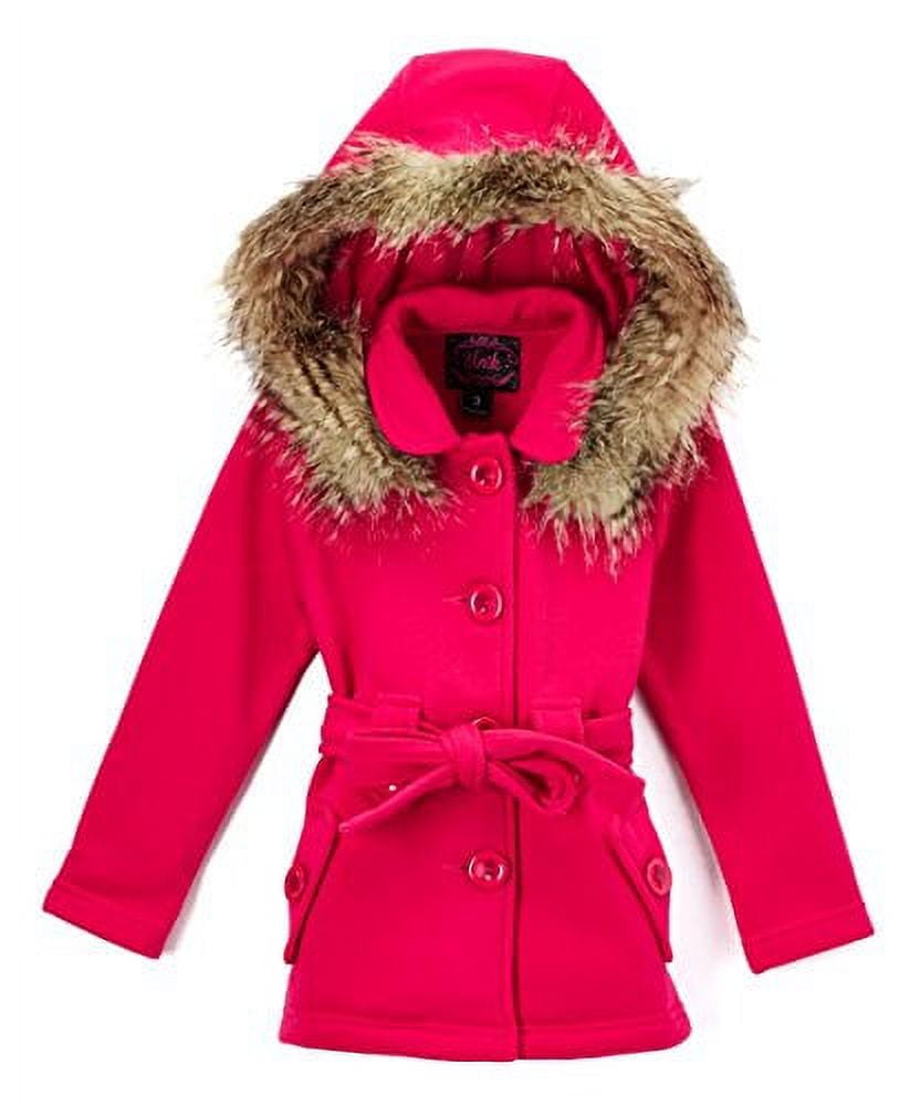unik Girl Fleece Coat with Detachable Fur Lined Hood and Belt (Medium ...