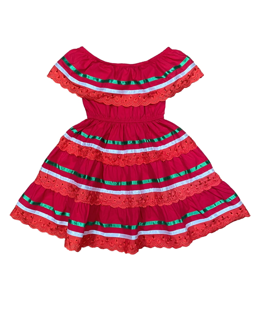 unik Girl's Traditional Mexican Cinco De Mayo Fiesta Dress Red X 4 ...