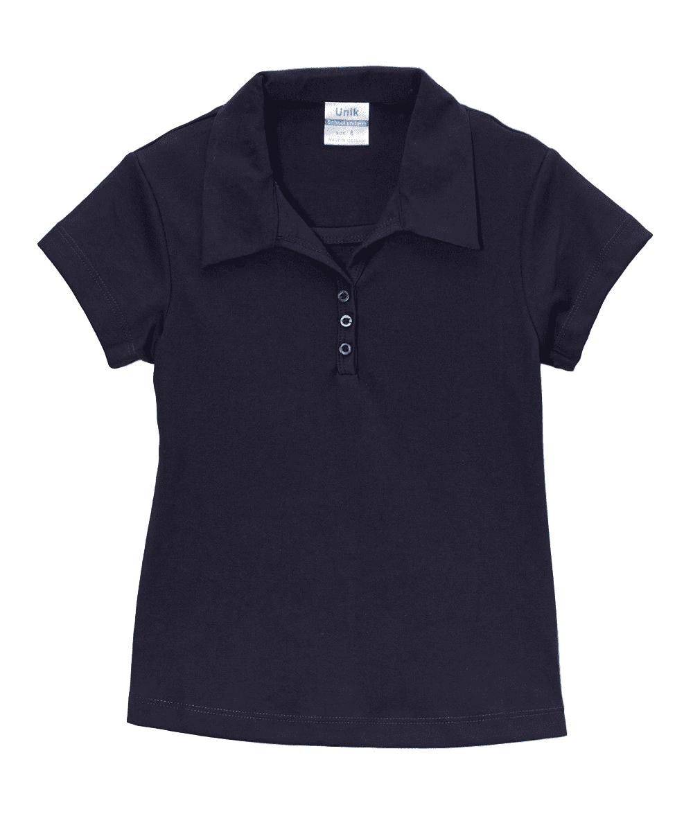 unik Girl's Uniform Triple Button Collar Shirt Short Sleeve, Navy Size ...