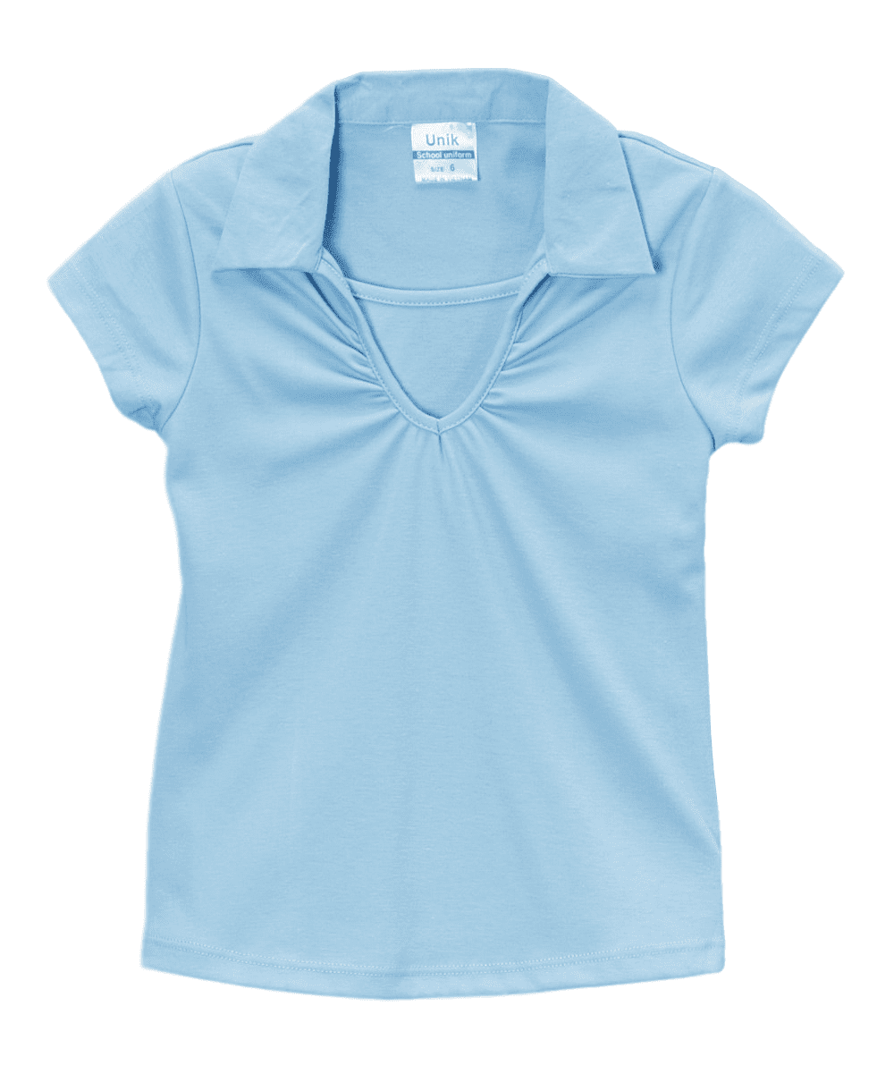 unik Girl's Uniform V-Neck Collar Short Sleeve Shirt, Skyblue Size 5 ...