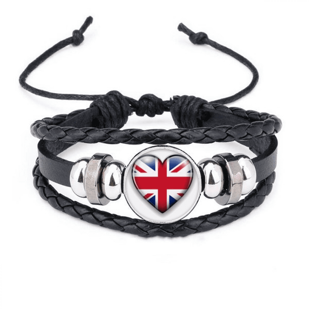 union jack Shaped britain uk flag bracelet braided leather woven ...