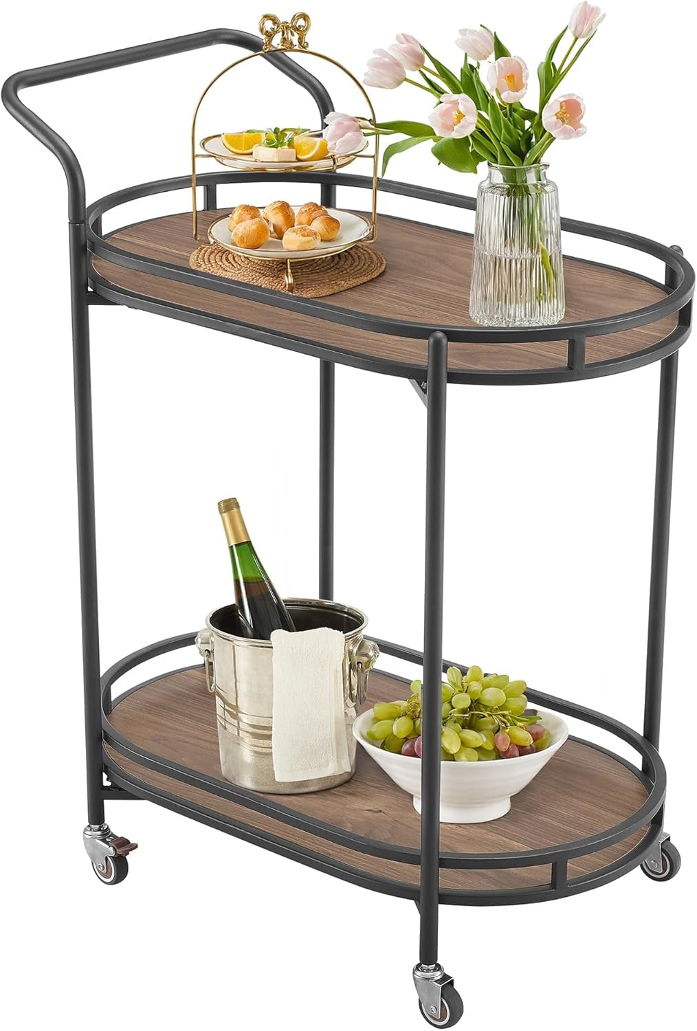 unipaws Bar Cart with Wheels, Easy Assembly Rolling Serving Bar Trolley ...