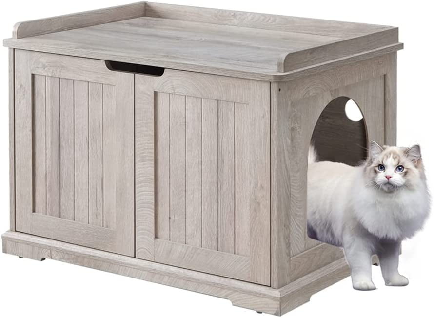 unipaws Cat Litter Box Enclosure Furniture, Hidden Litter Box Cover ...