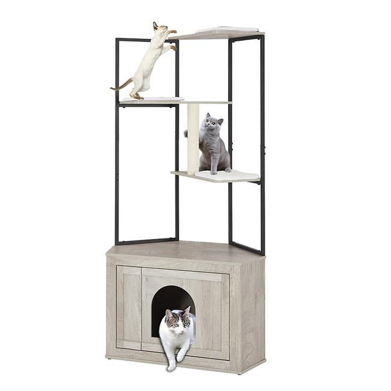 UniPaws UniPaws Corner Cat Litter Box Enclosure with Cat Tree Tower ...