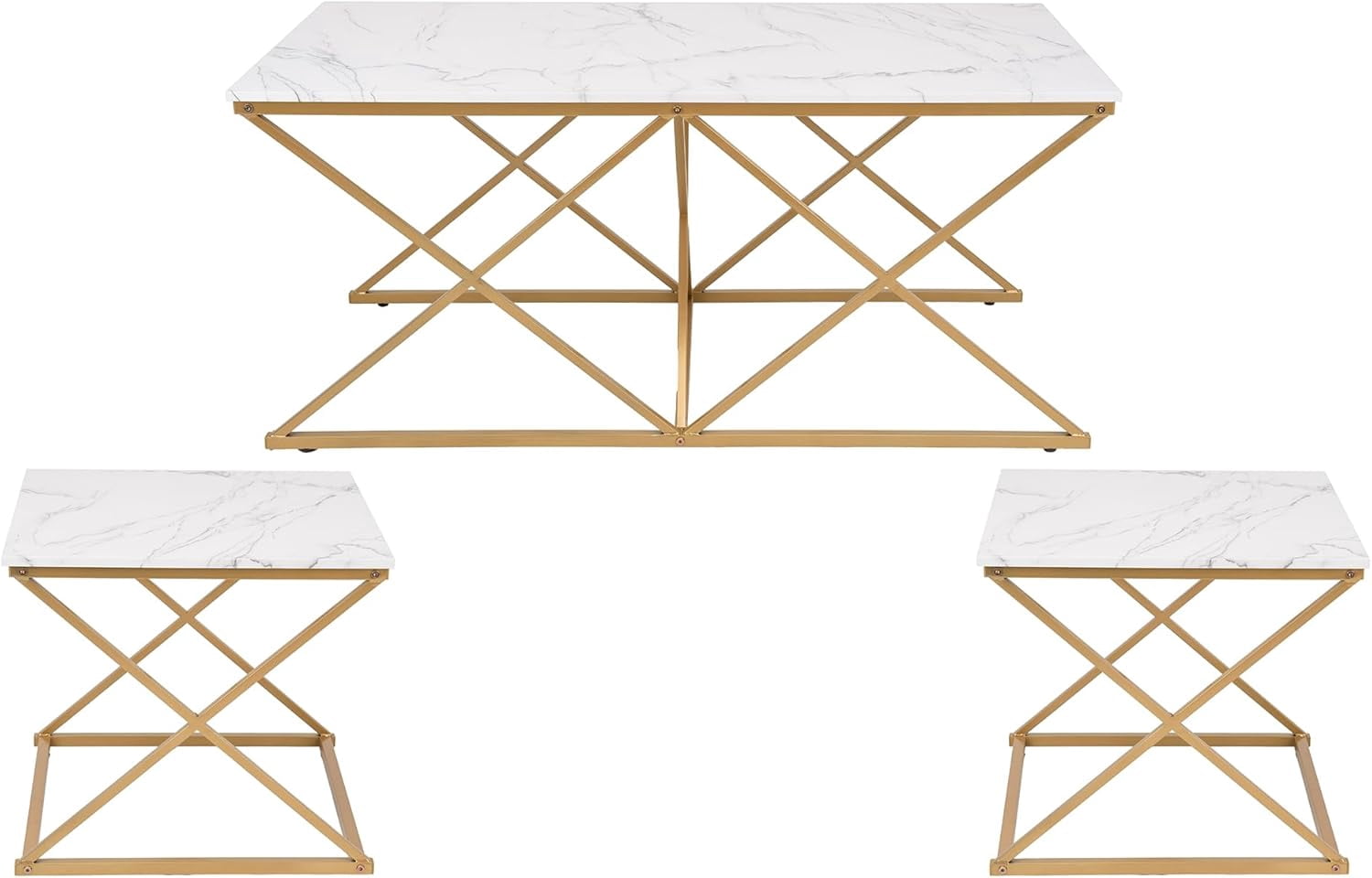 unipaws Modern Nesting Coffee Table Set of 3, Faux Marble Top with ...