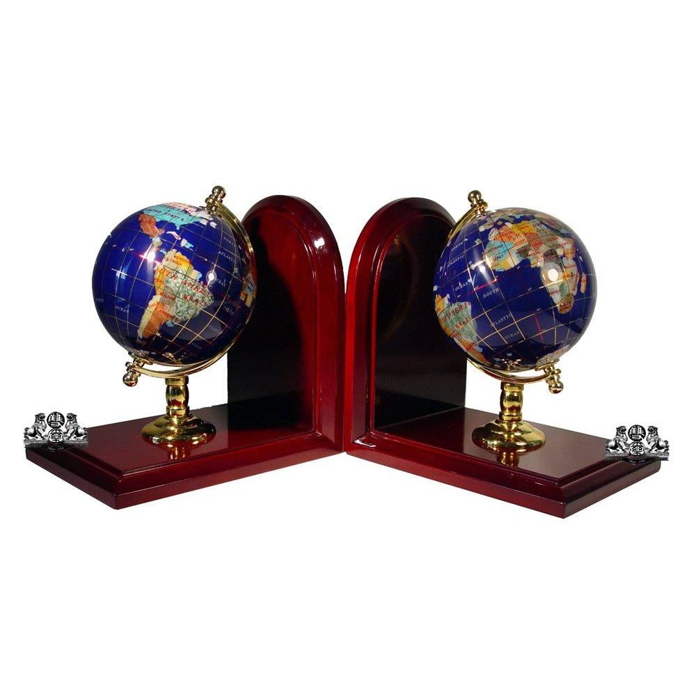 unique art 7-inch tall pair of blue lapis ocean gemstone world globe ...