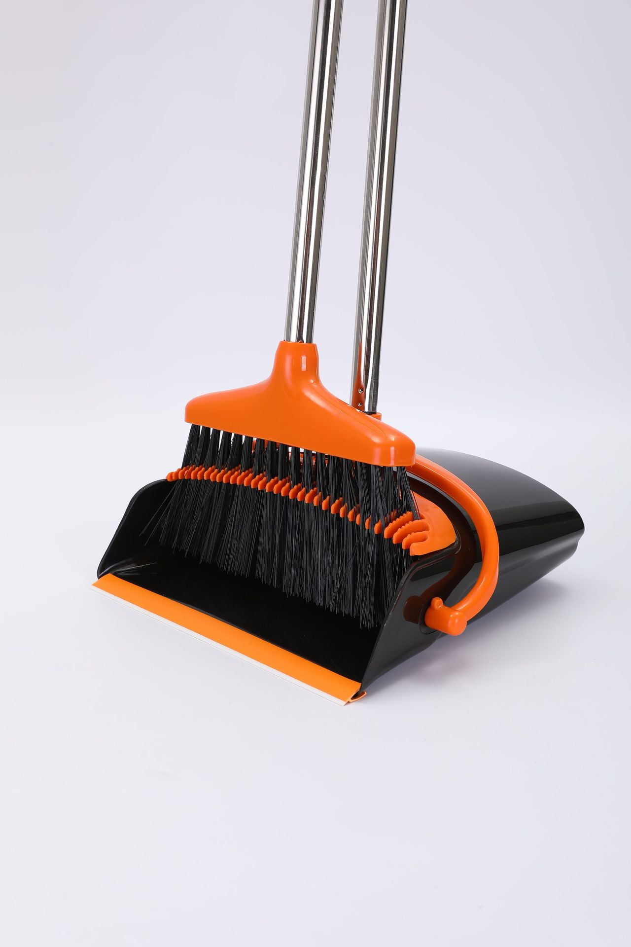 upgraded broom and dustpan set with dustpan teeth, self-cleaning ...