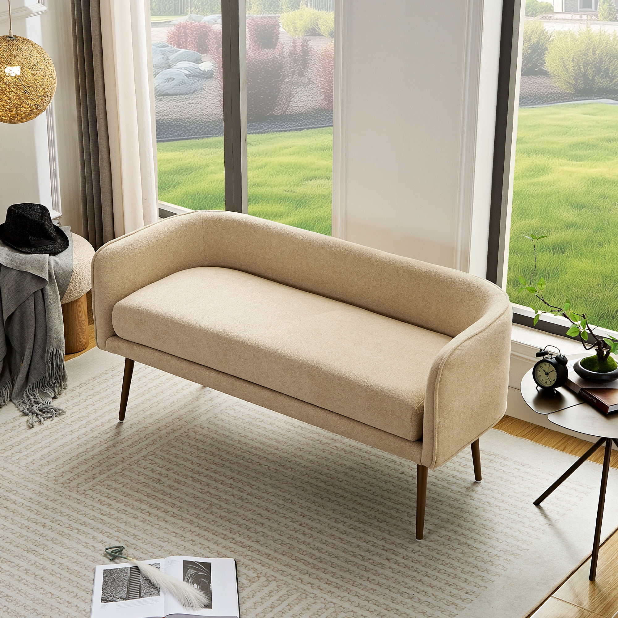 Upholstered Bench for Bedroom or Entryway, with Low Backrest and ...