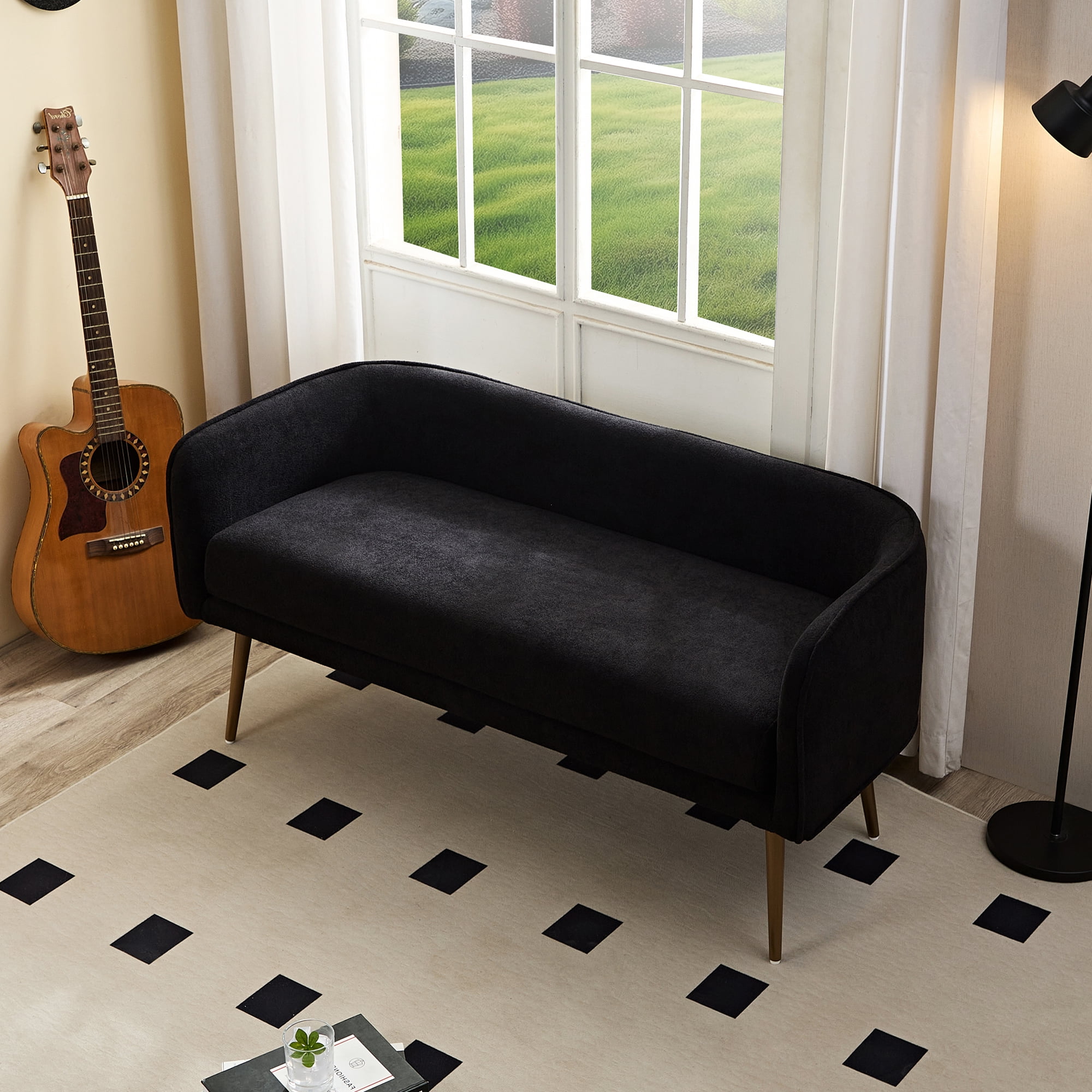 upholstered bench for bedroom or entryway, with low backrest and ...
