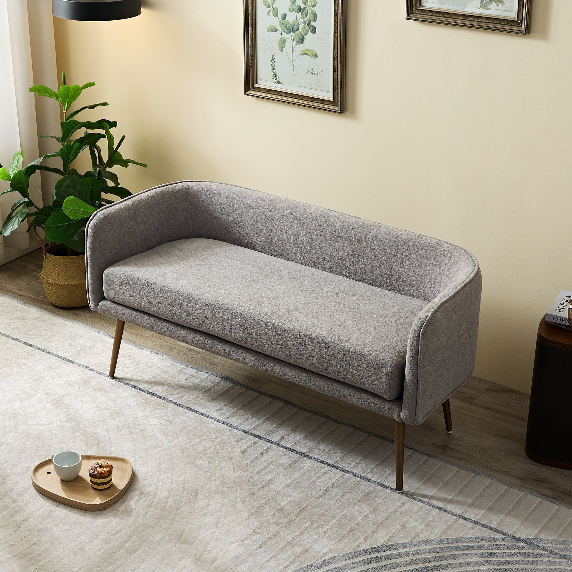 upholstered bench for bedroom or entryway, with low backrest and ...