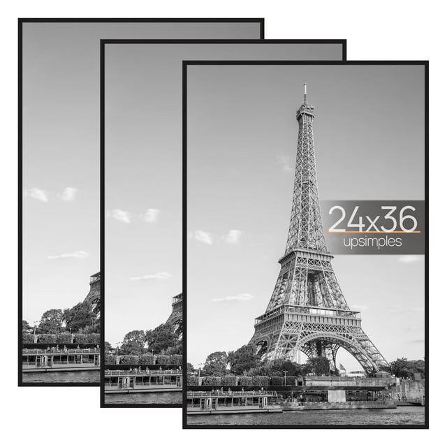 upsimples 24x36 Black Picture Frames Set of 3, Scratch-Proof and Wall ...