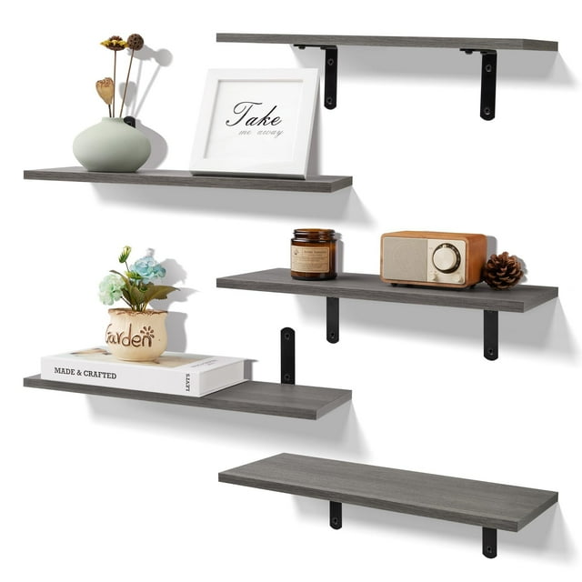 upsimples 5 PACK Wood Wall Mounted Floating Shelves, with Metal ...