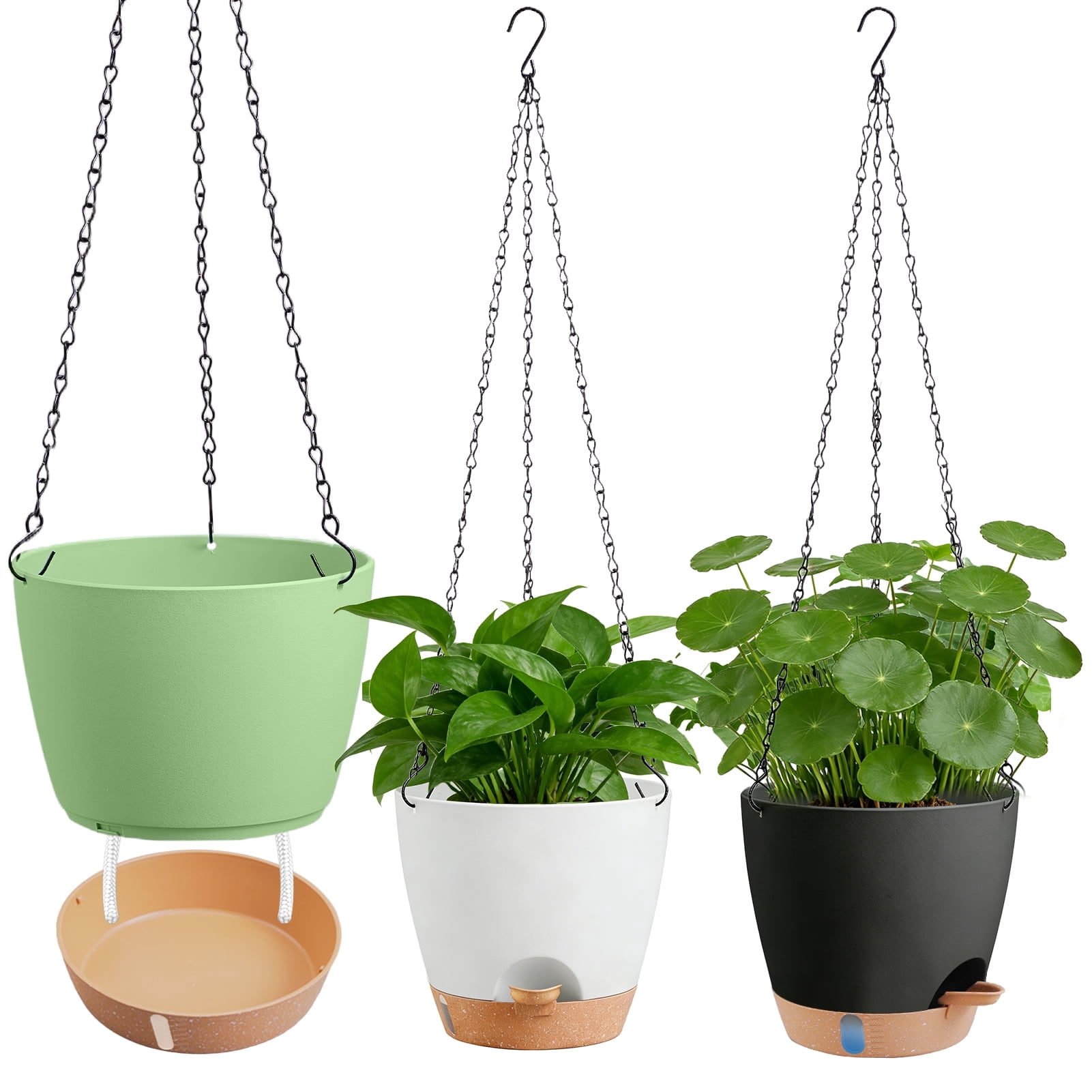 urorentea 3 Pack 12 Inch Self-Watering Hanging Planters, with Visible ...