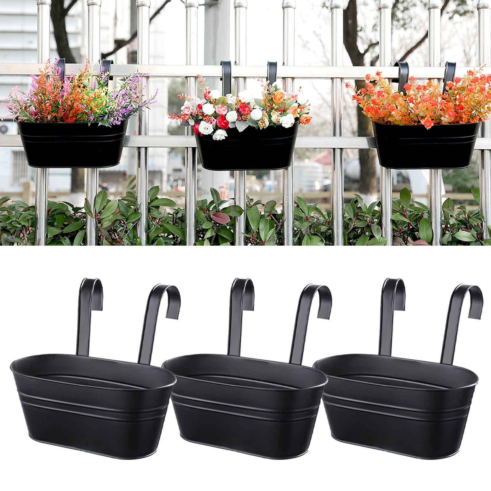 urorentea 3Pcs Metal Hanging Flower Pots for Outdoor Plants, Iron ...