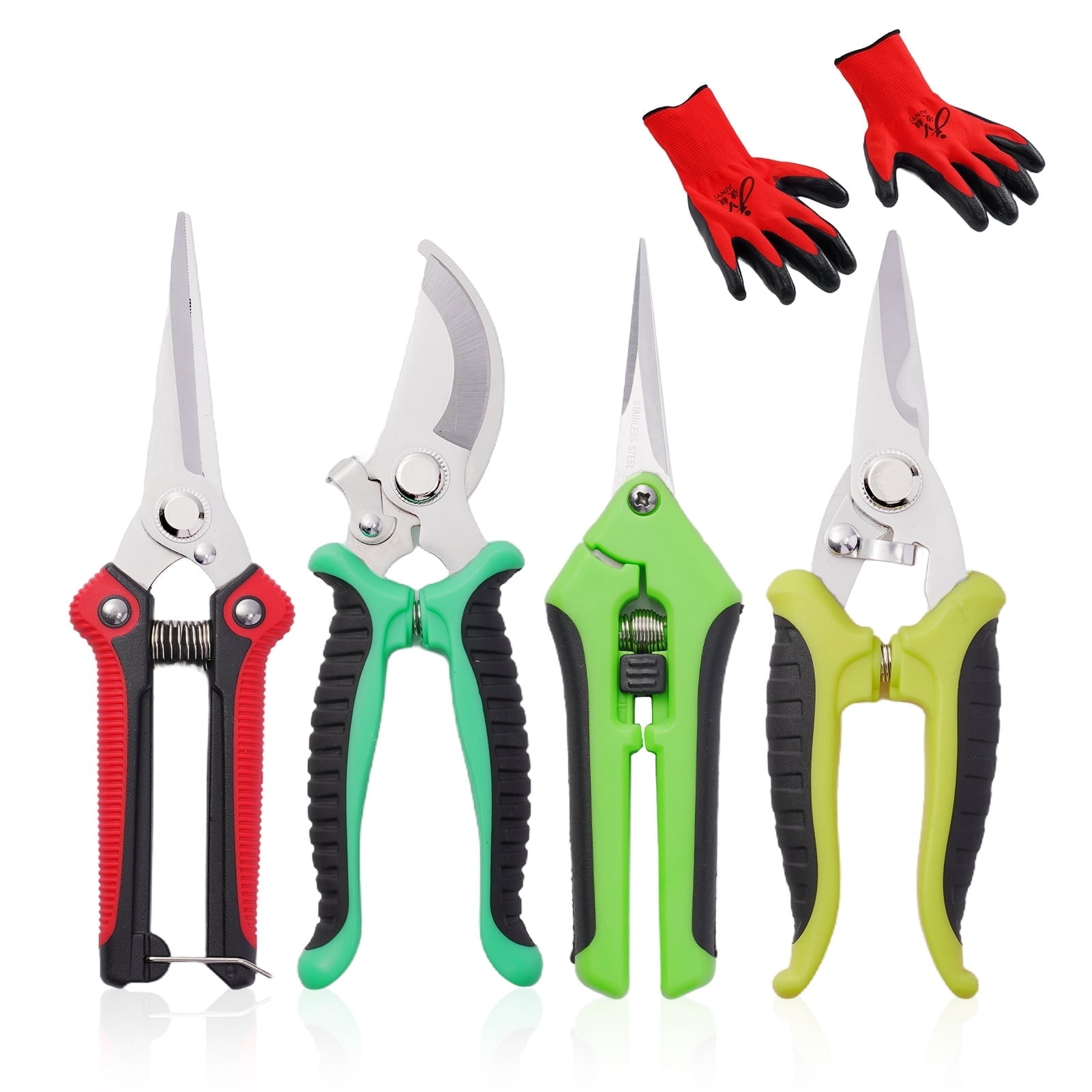 urorentea 5 Pack Garden Pruning Shears, Stainless Steel Blades with Gardening Gloves, Handheld ...