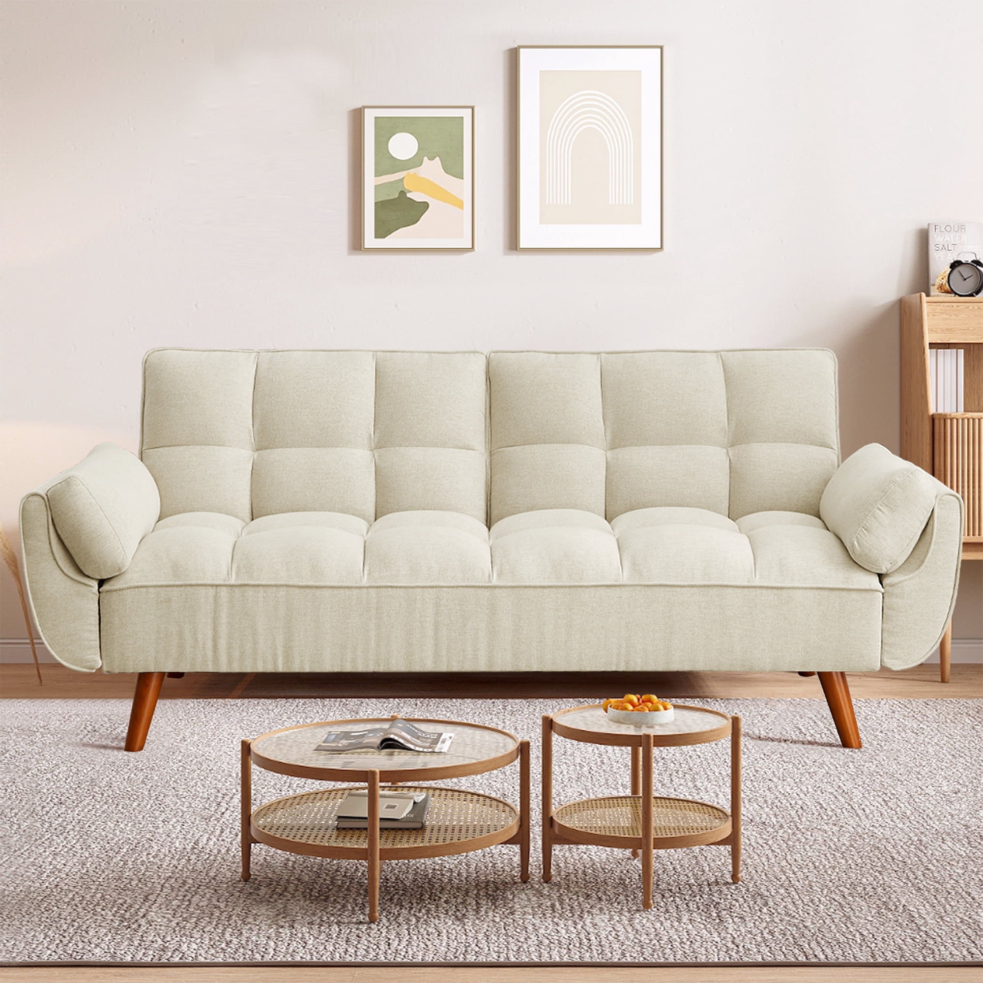 usihxjg Comfortable Futon Sofa Bed with Adjustable Backrests & Armrests ...