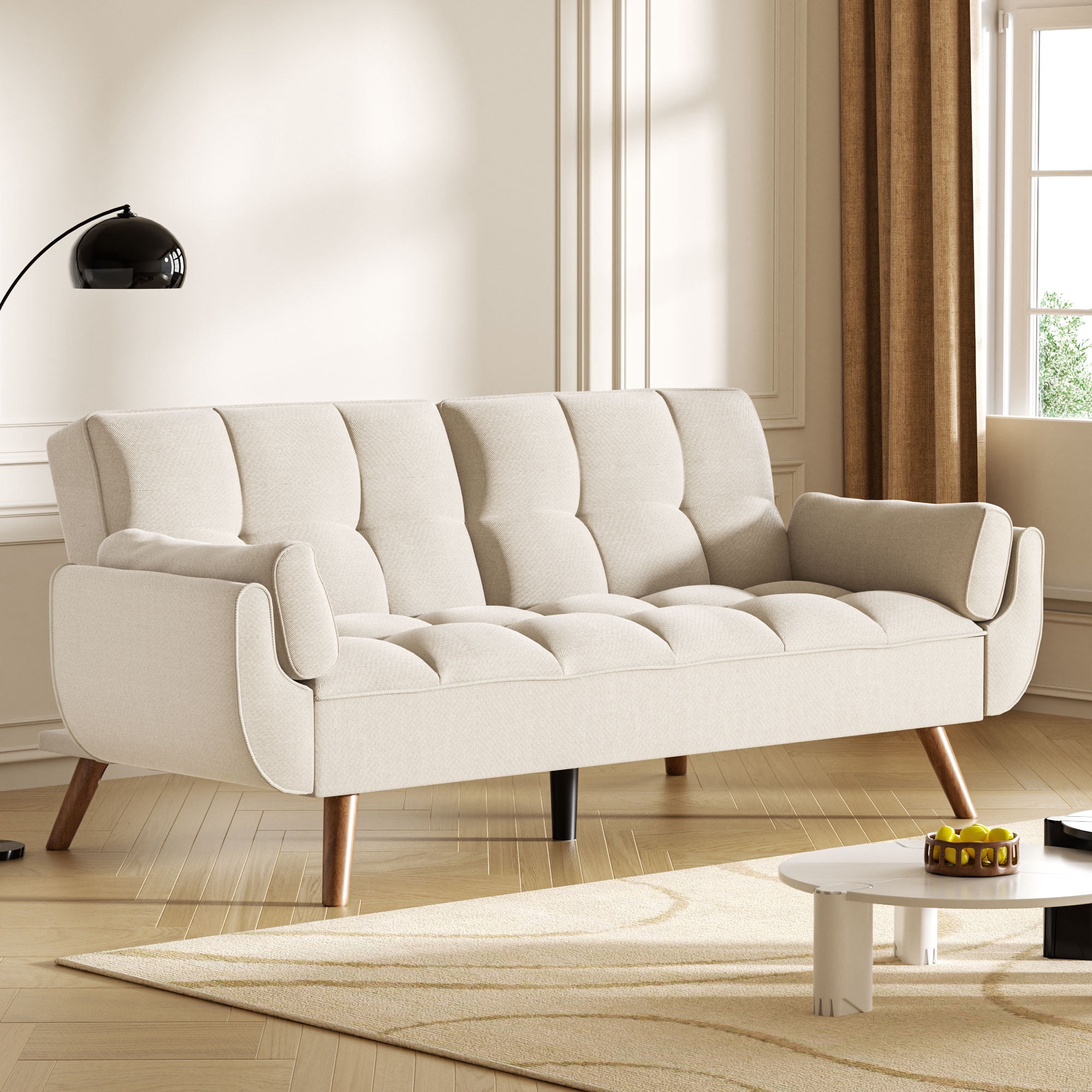 usihxjg Comfortable Futon Sofa Bed with Adjustable Backrests & Armrests ...