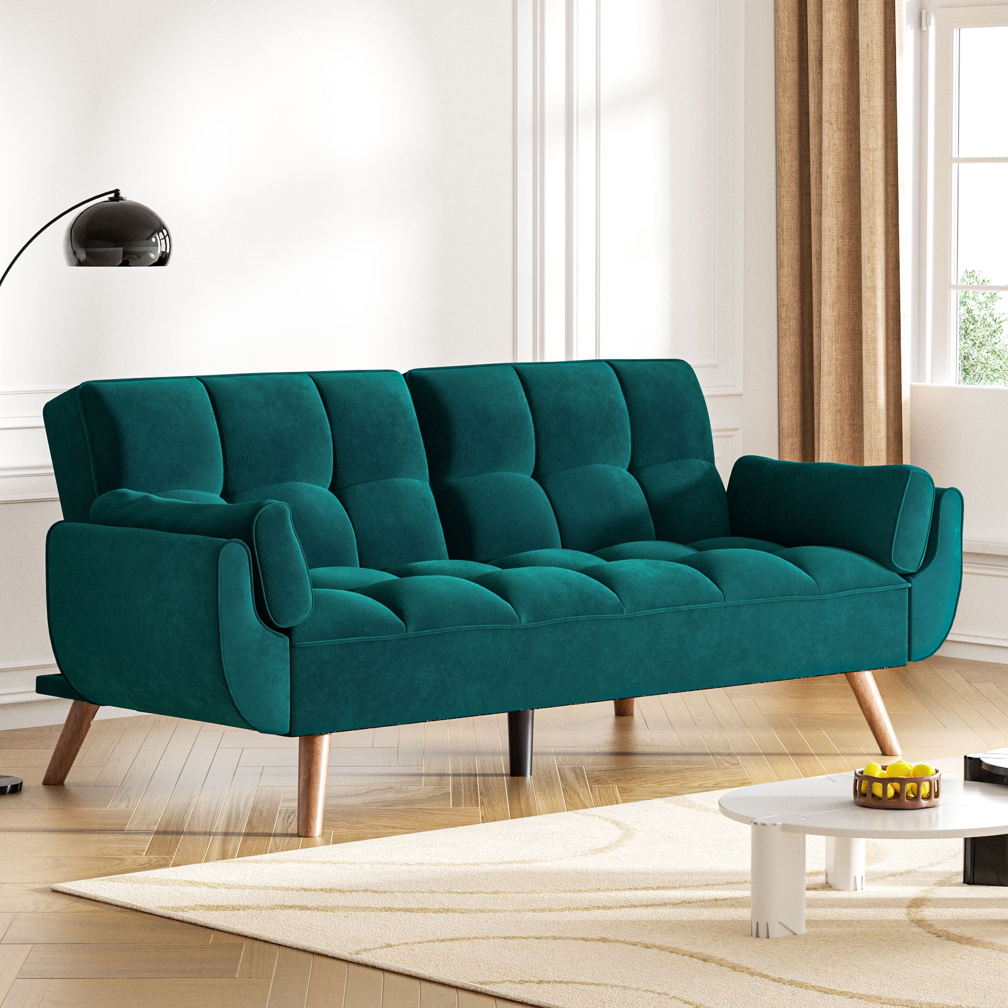 usihxjg Comfortable Futon Sofa Bed with Adjustable Backrests & Armrests ...