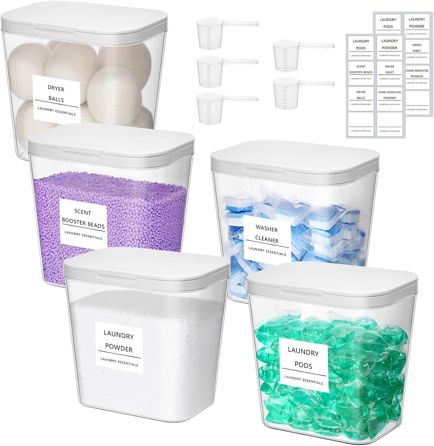 utaycrol 2 Pack Laundry Pods container with Labels and Measuring Scoops ...