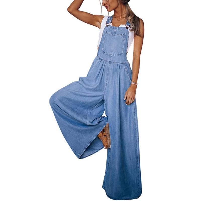 utcoco Adjustable Strap Women's Wide Leg Bib Jean Loose Denim Overalls ...