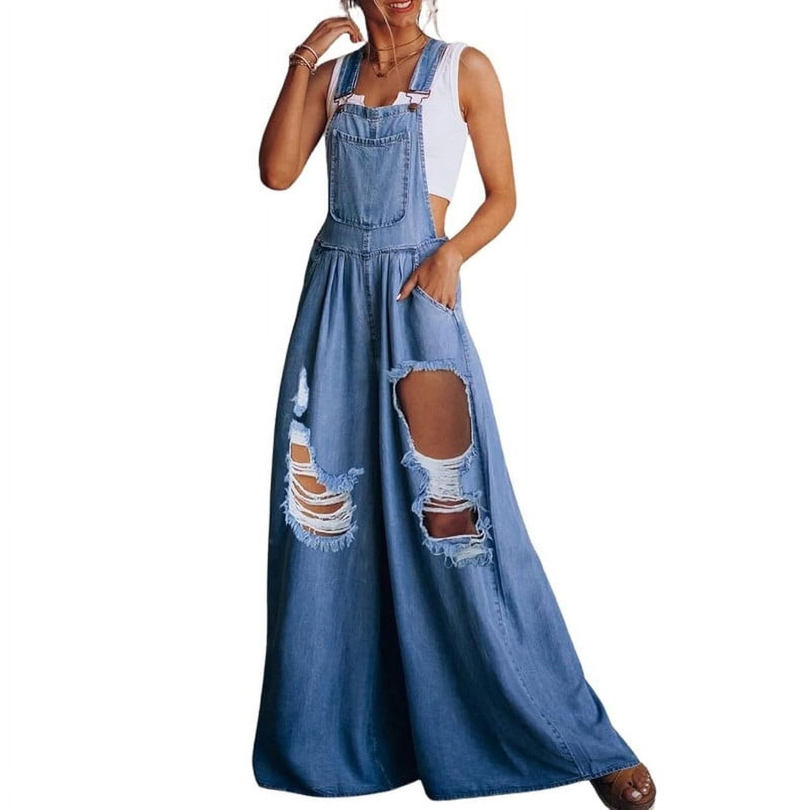 utcoco Adjustable Strap Women's Wide Leg Bib Jean Loose Denim Overalls ...
