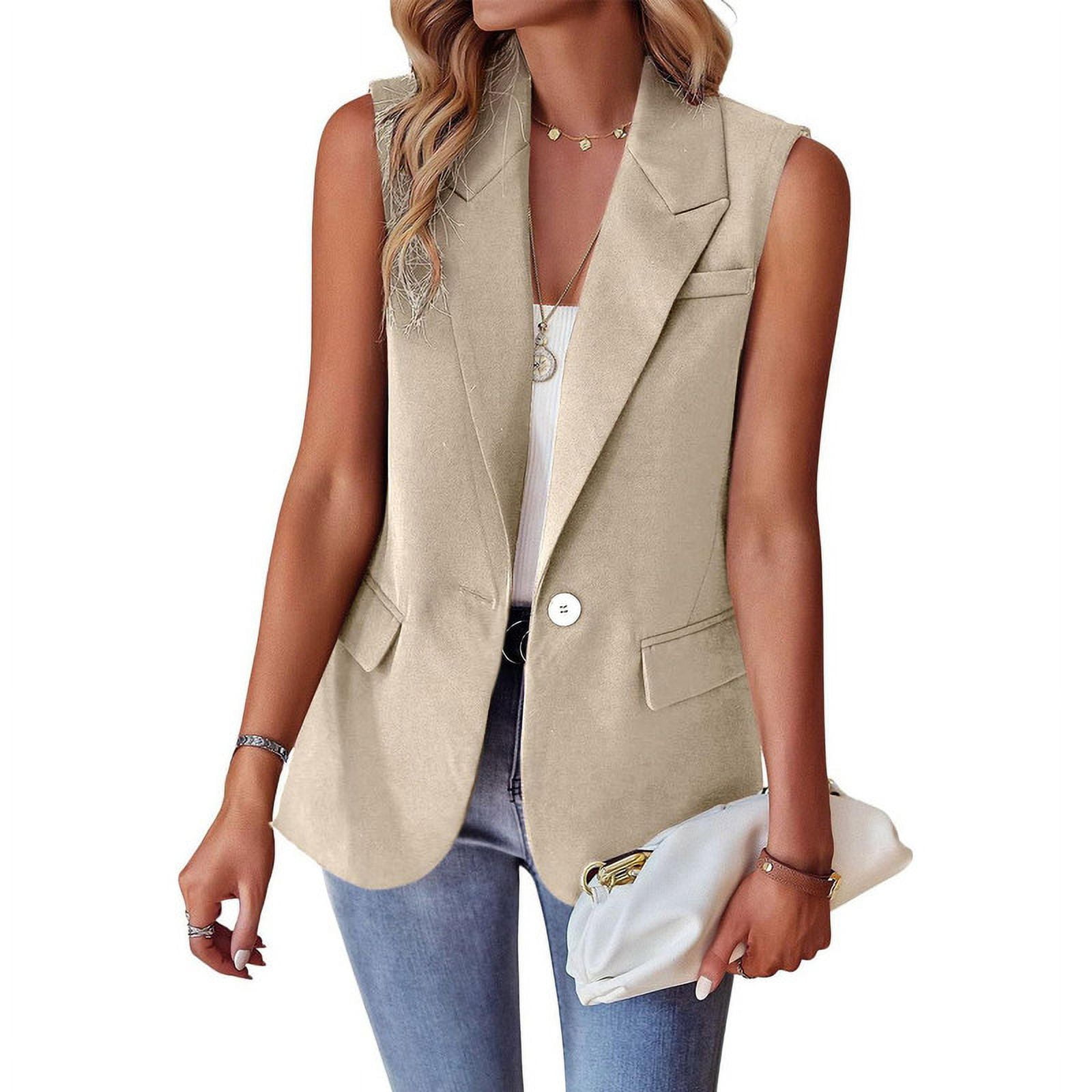 utcoco Women's Casual Business Sleeveless Blazer Vest with Pockets ...