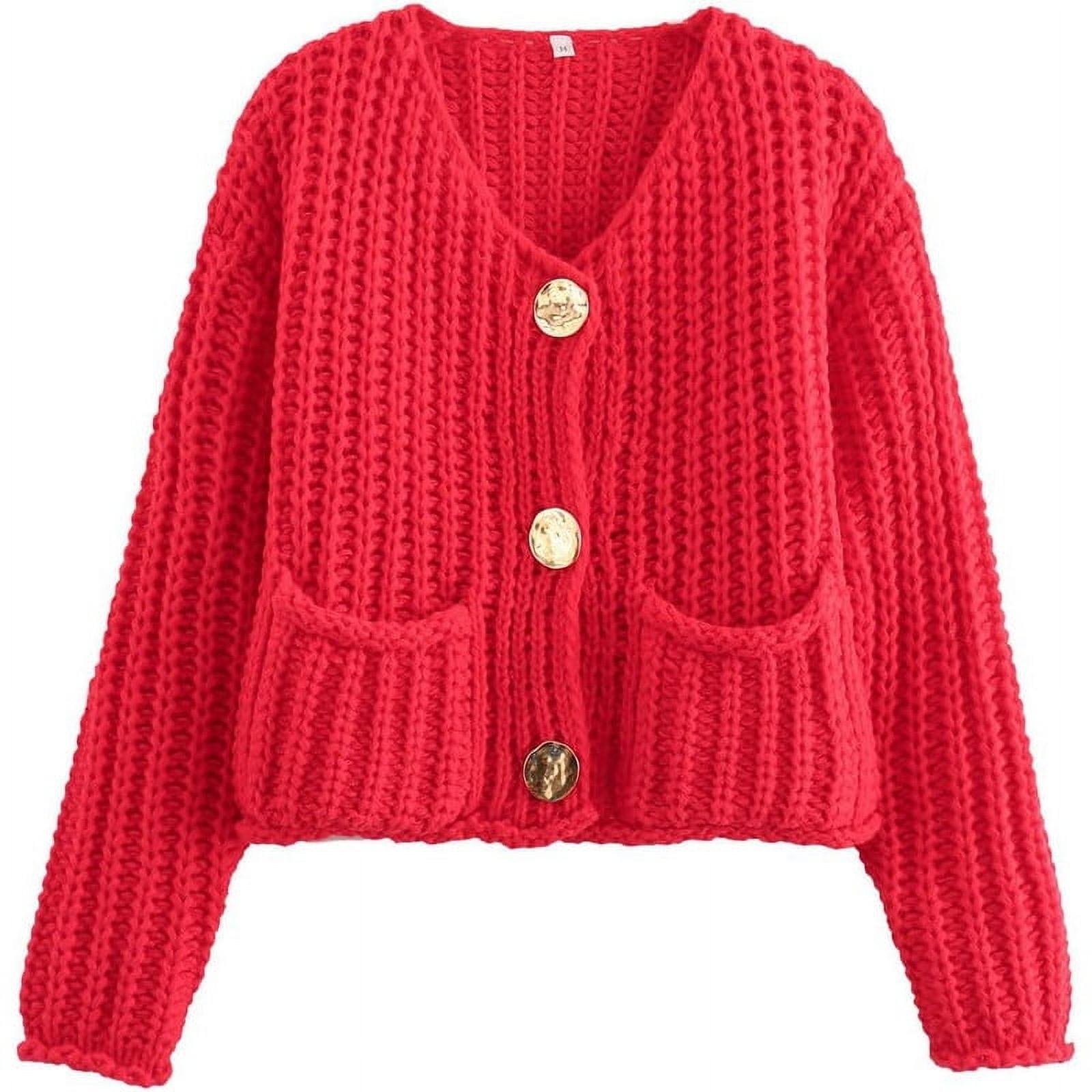 utcoco Women's Chunky Knit Cropped Long Sleeve Cardigans - Walmart.com