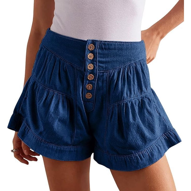utcoco Women's Summer High Waisted Wide Leg Buttons Denim Shorts ...