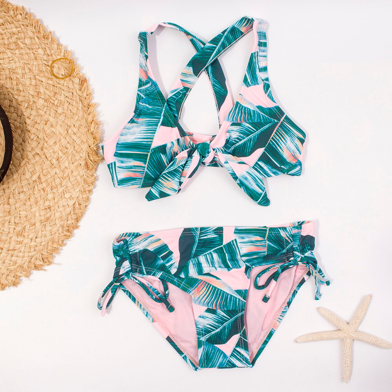 uublik Bikini for Girls 2 Piece Swimsuit Tropical Leaves Print Beach ...