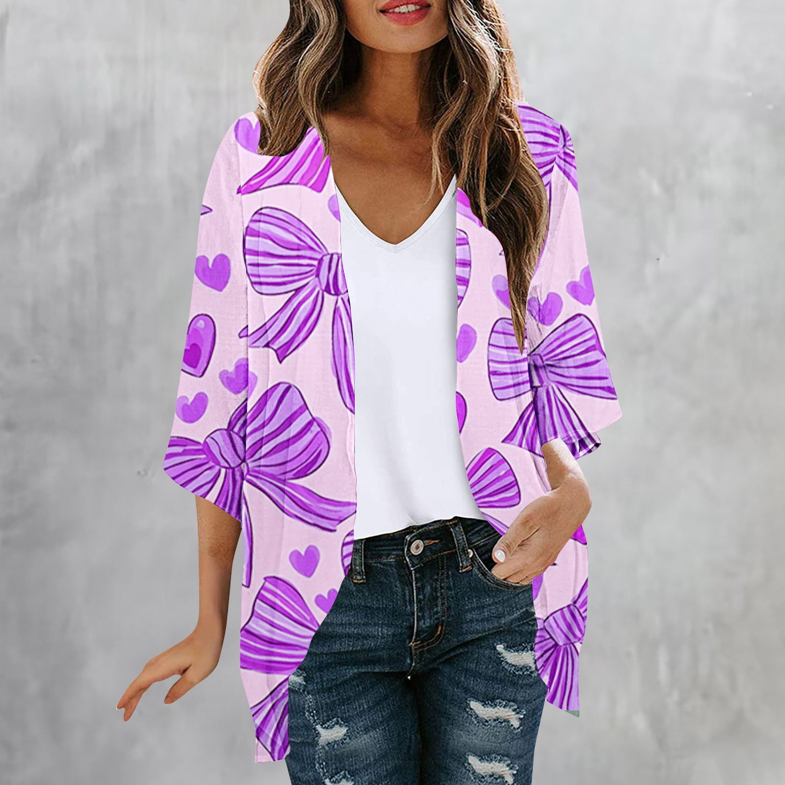 uublik Cardigans for Women 3/4 Sleeve Open Front Loose Cover Ups ...
