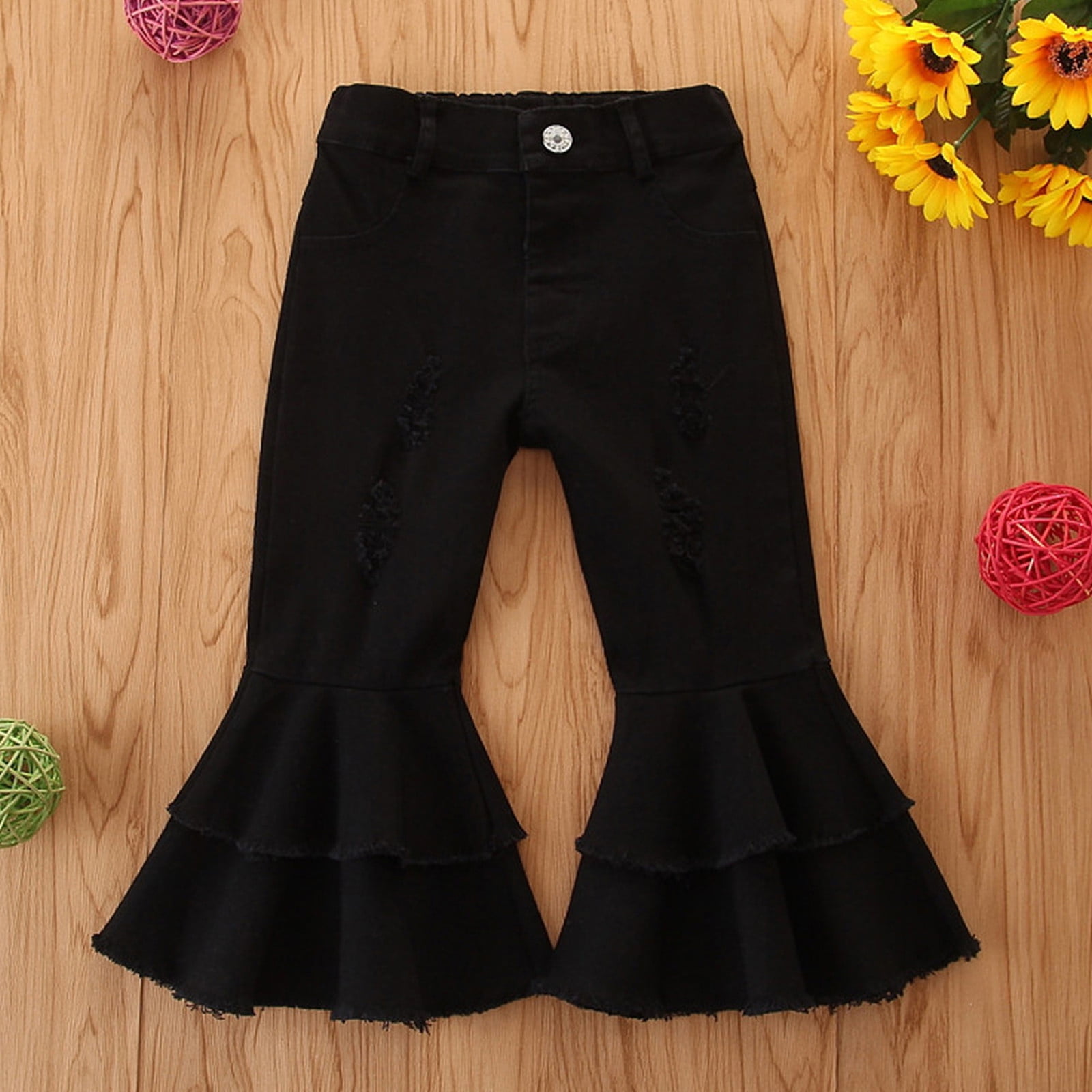 uublik Girls Flare Jeans High Waisted Ripped Stretch Denim Pants, Size ...