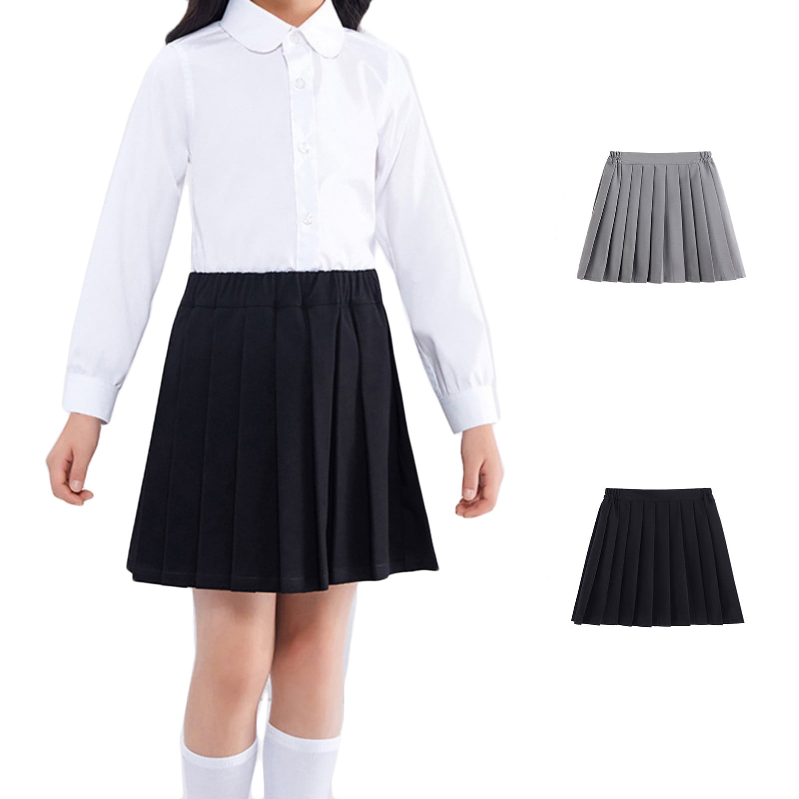 uublik Girls's Skirt Black Pleated Skirts School Kids Casual Midi Flare ...
