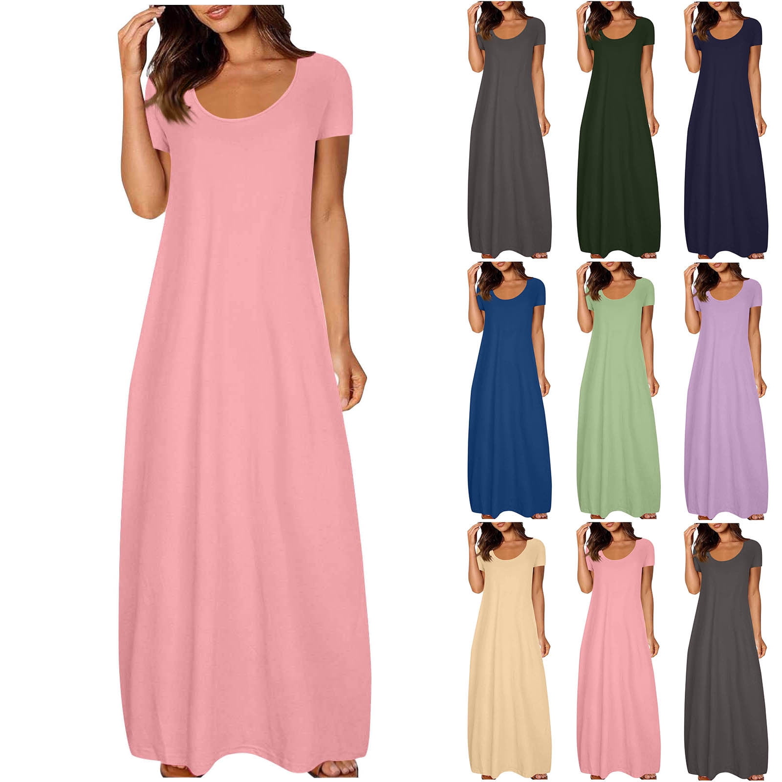 uublik Maxi Dresses for Women 2025 Vacation Khaki with Pockets Beach ...