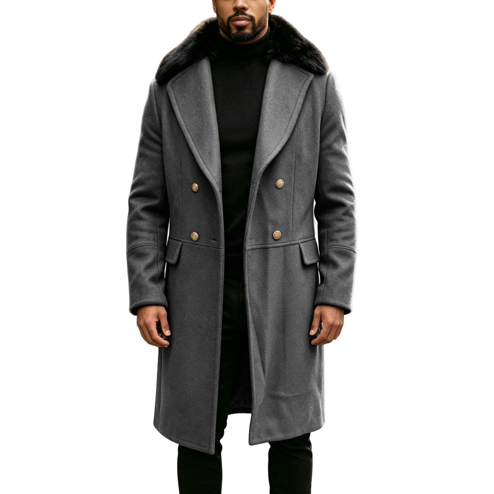 uublik Men Trench Coat Dark Gray Long Sleeve Elegant Classic Overcoat ...