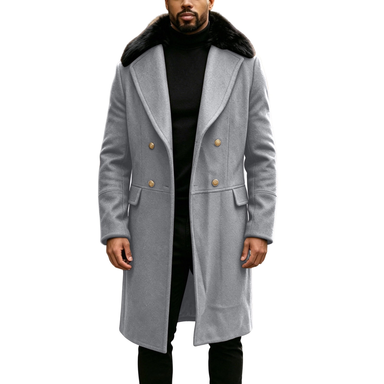 uublik Men Trench Coat Gray Long Sleeve Elegant Classic Overcoat Fall ...