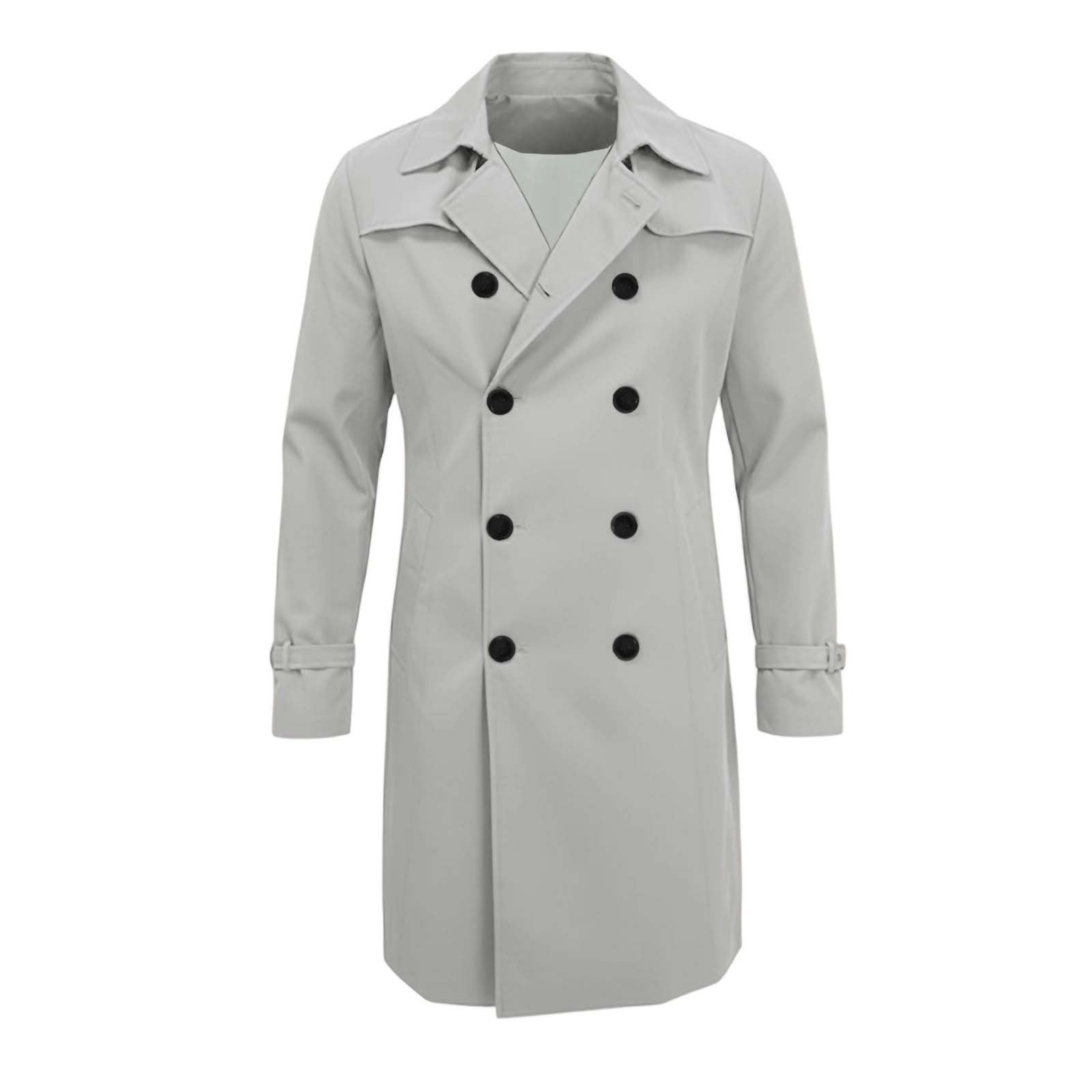 uublik Mens Trench Coat Gray Long Sleeve Classic Overcoat Open Front ...