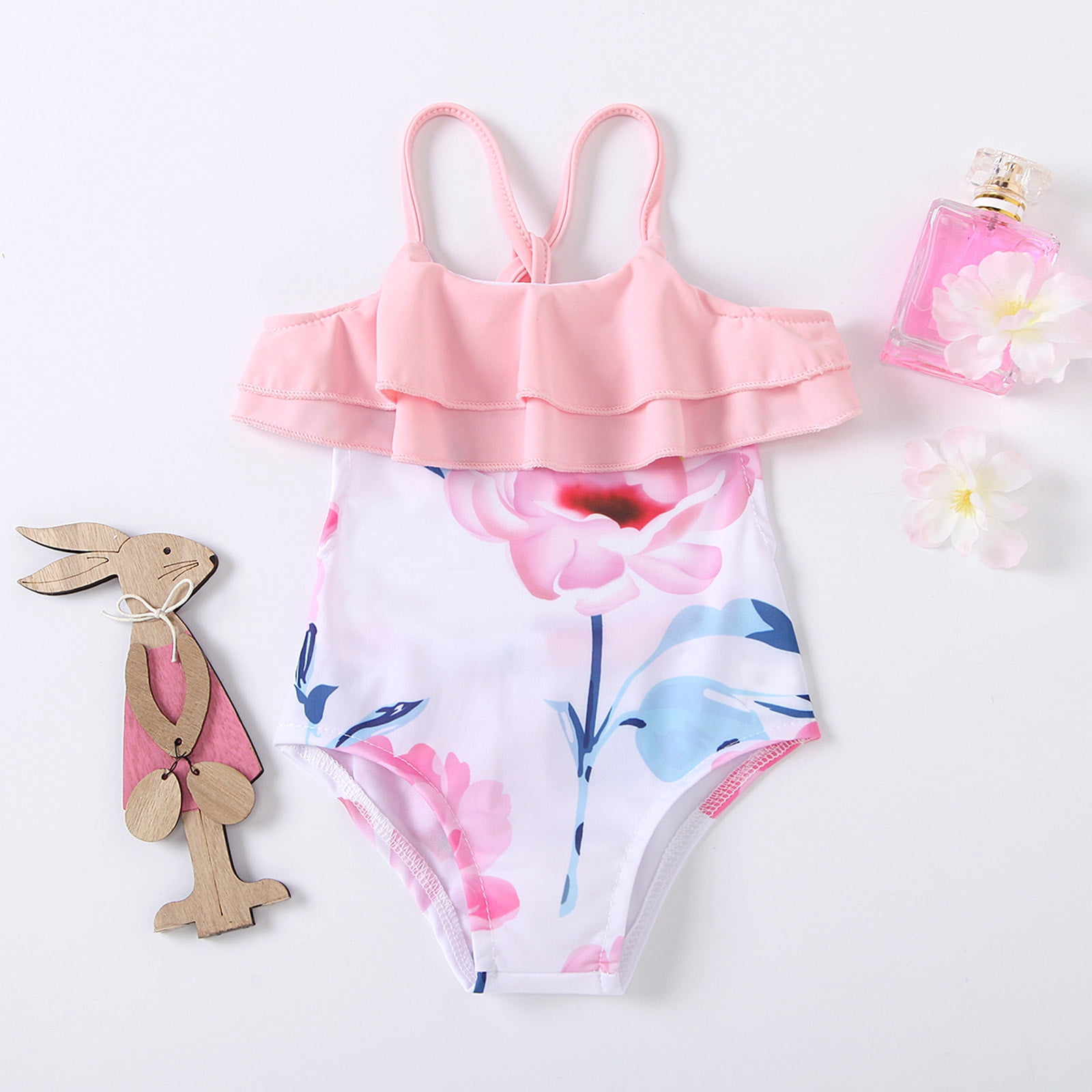 uublik Summer Clearance One Piece Swimsuit for Girls Floral Ruffle ...