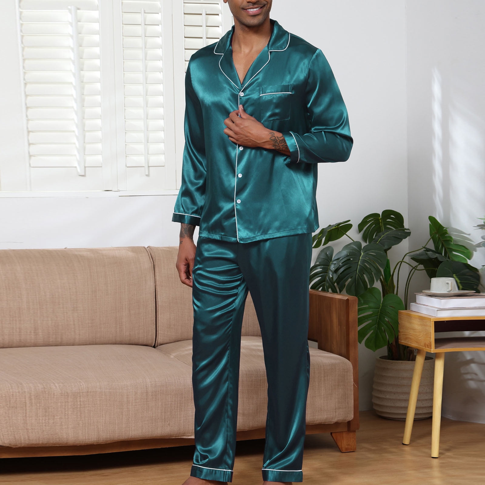 uublik Pajama Set for Men Comfy Sleepwear Long Sleeve Pjs Set Soft 2 ...